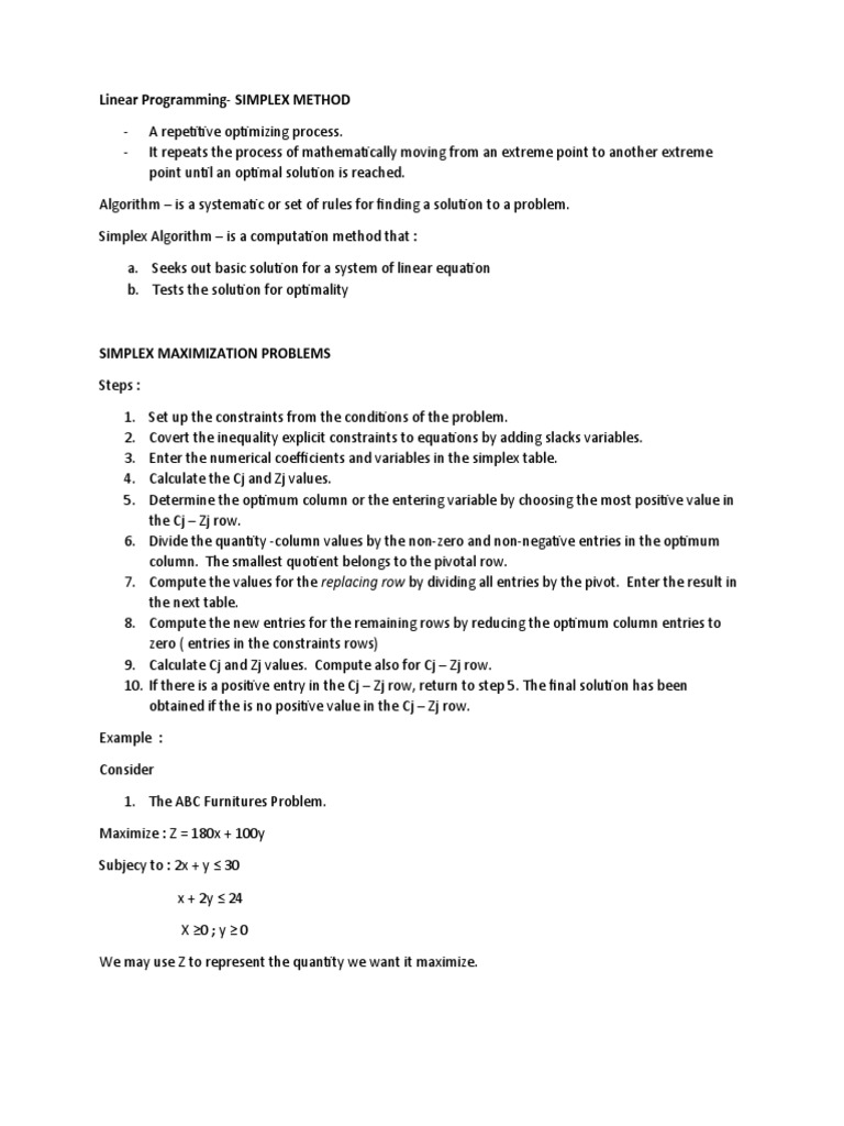 Linear Programming Simplex Maximization Pdf Linear Programming 6803
