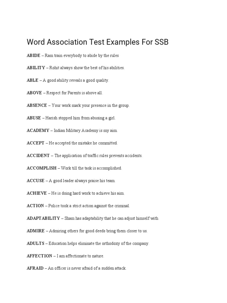 Word Association Test Examples For SSB | PDF | Curiosity | Mahatma Gandhi