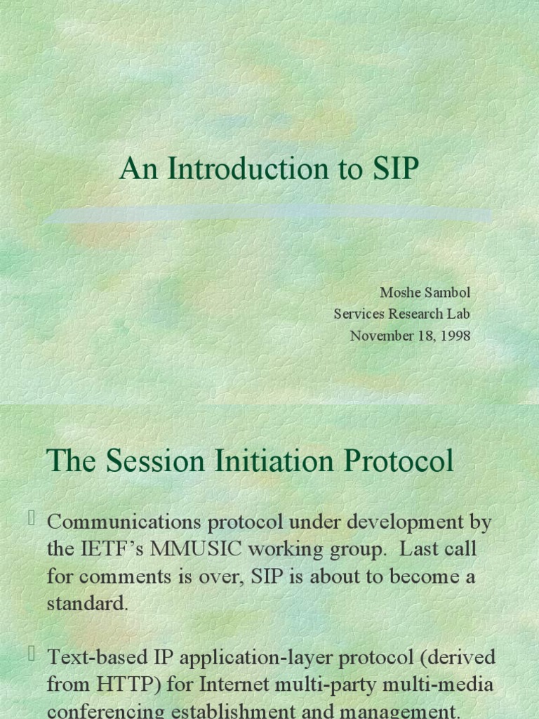 An Introduction To SIP: Moshe Sambol Services Research Lab November 18 ...