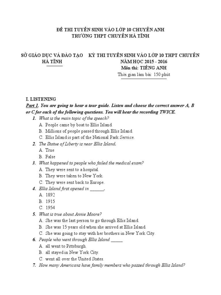 ĐỀ THI TUYỂN SINH VÀO LỚP 10 CHUYÊN ANH CÁC NĂM (SACHMOI24H.COM) | PDF | Lung | Blood