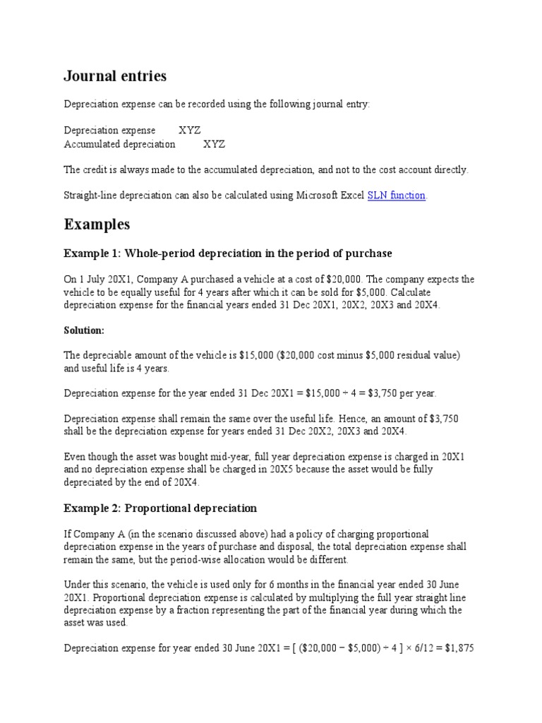 Journal Entries: Example 1: Whole-Period Depreciation in The Period of ...