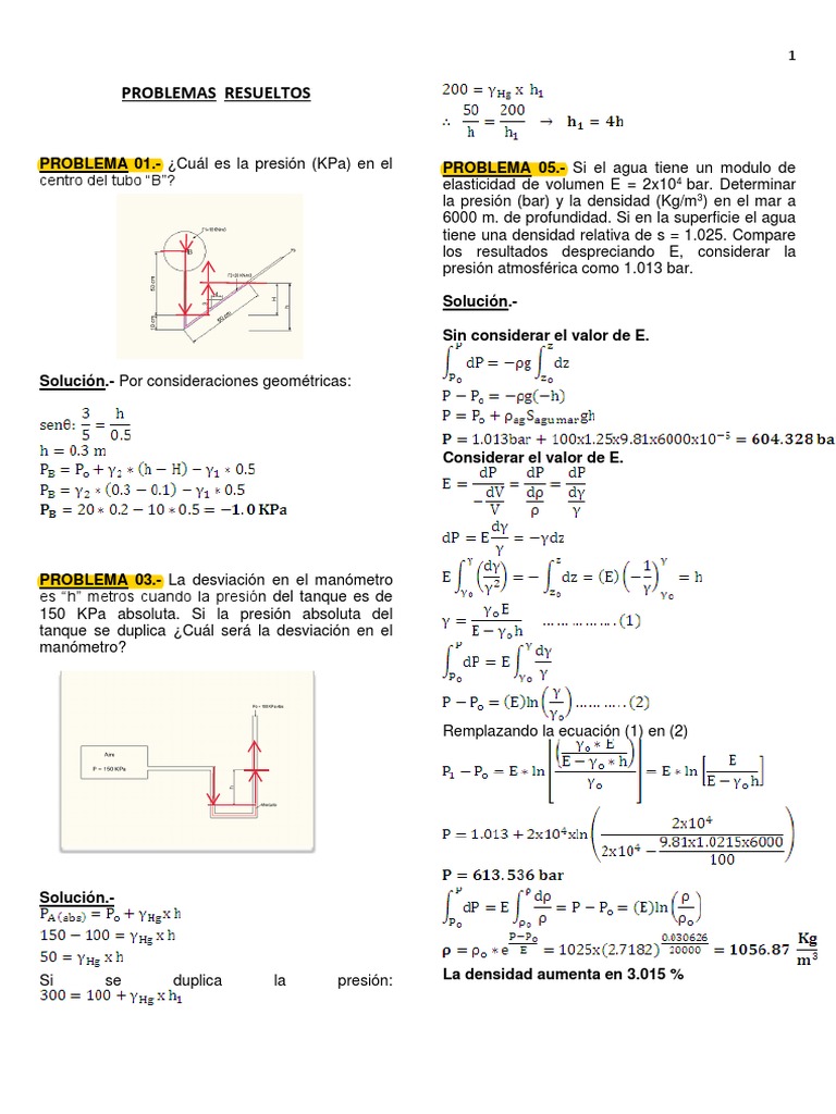 Problemas Manometria Resueltos | PDF | Presión | Medida de presión