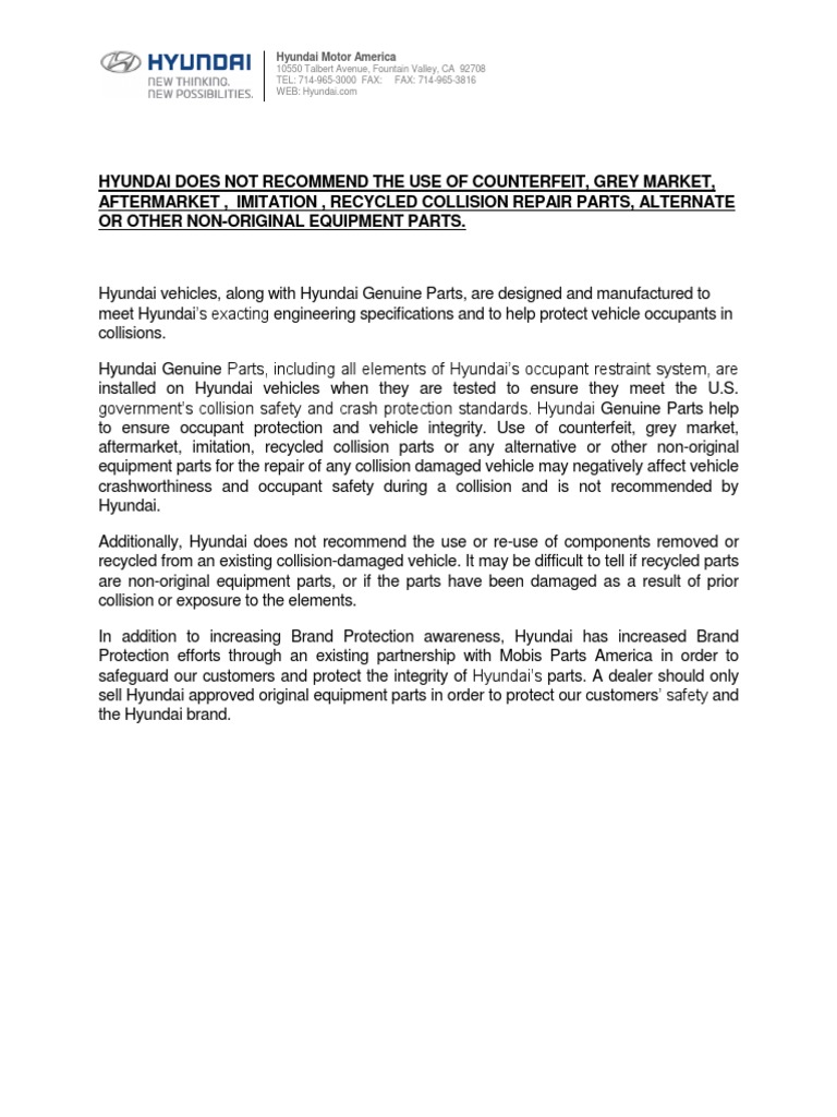 Hyundai Position Non-OEMParts Revised (5-16) | PDF