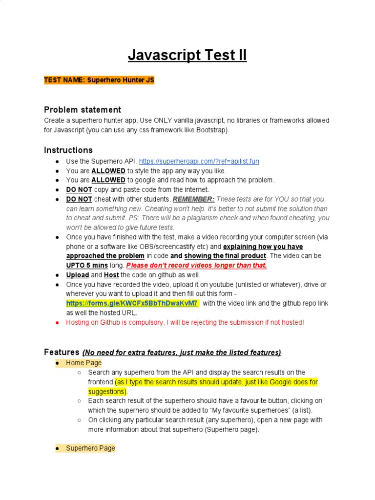 Javascript Test II: Problem Statement | PDF | Java Script | Software