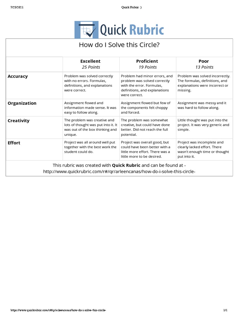 How Do I Solve This Circle Rubric | PDF | Rubric (Academic) | Cognition