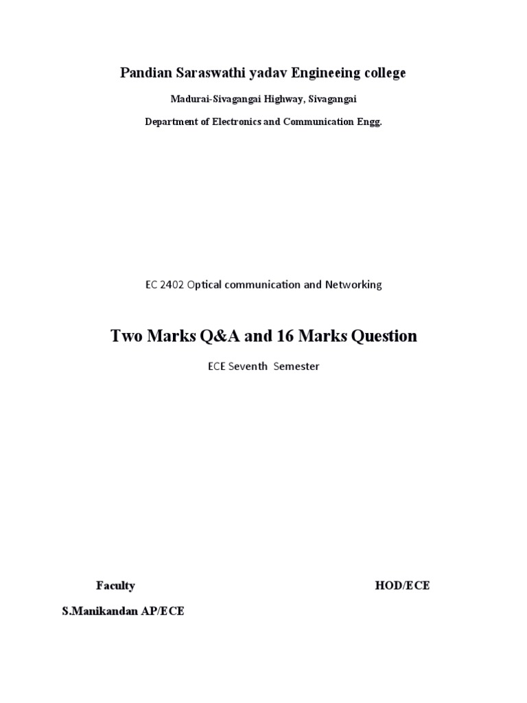 Ocn Two Marks | PDF | Optical Fiber | Dispersion (Optics)