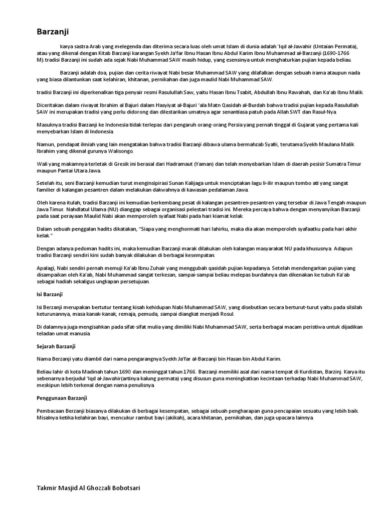 Sejarah dan Tradisi Barzanji | PDF