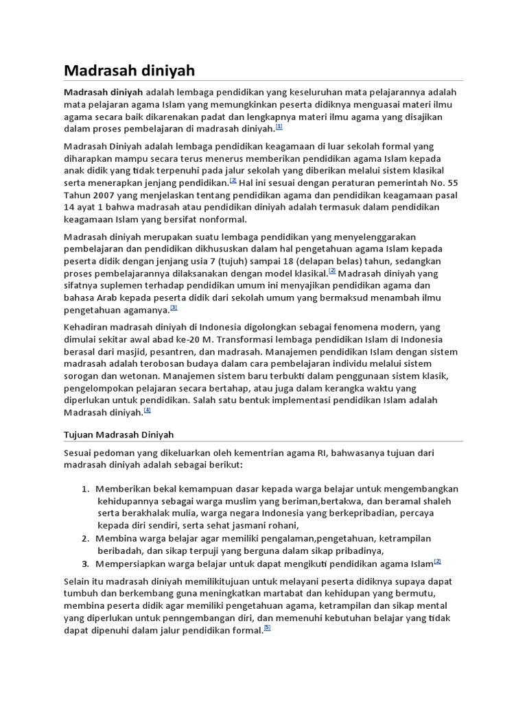 Madrasah Diniyah Dan Awaliyah | PDF