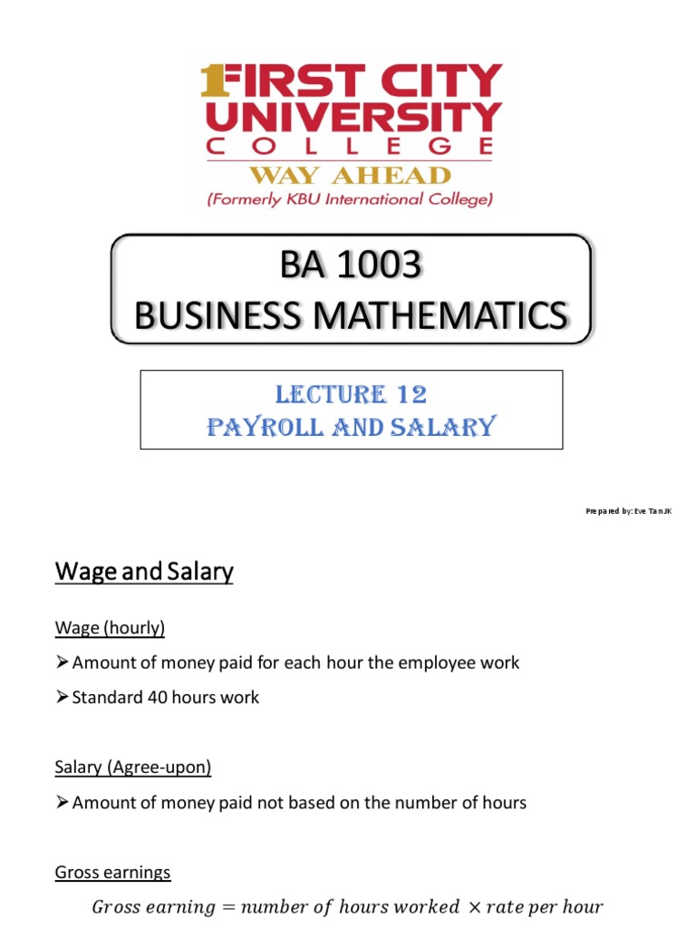 BA 1003 Business Mathematics: Payroll and Salary | PDF | Payroll | Overtime