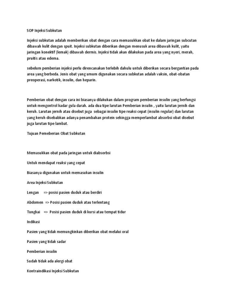 SOP Subcutan Dan Intradermal | PDF