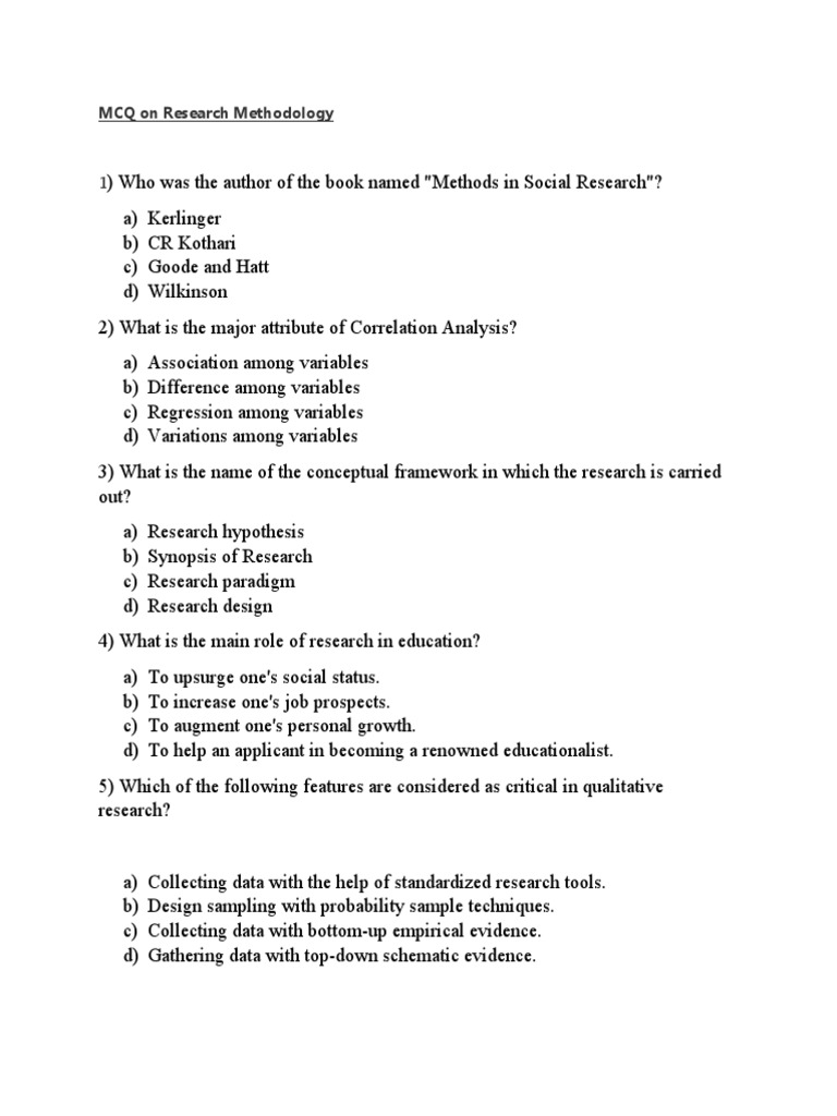 MCQ On Research Methodology | PDF