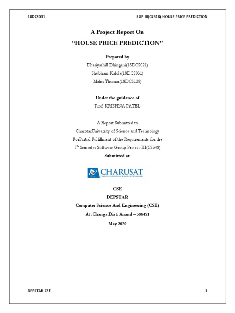 A Project Report On "House Price Prediction": Prepared by | PDF ...