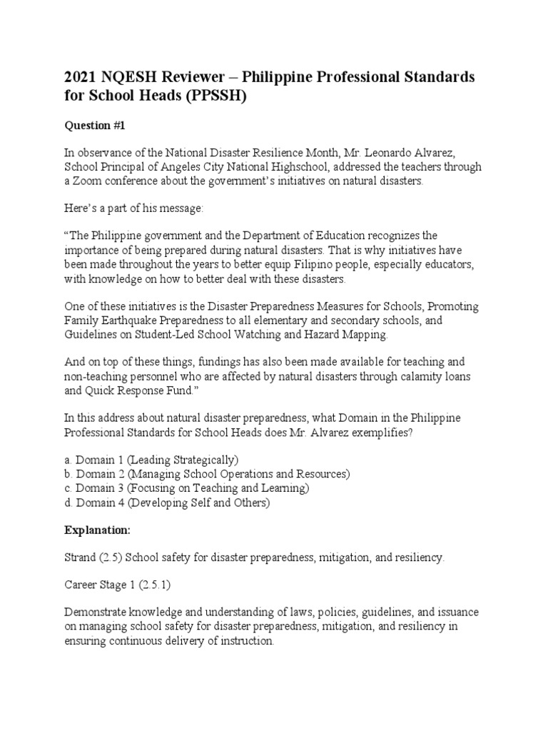 2021 NQESH Reviewer | PDF | Emergency Management | Teachers