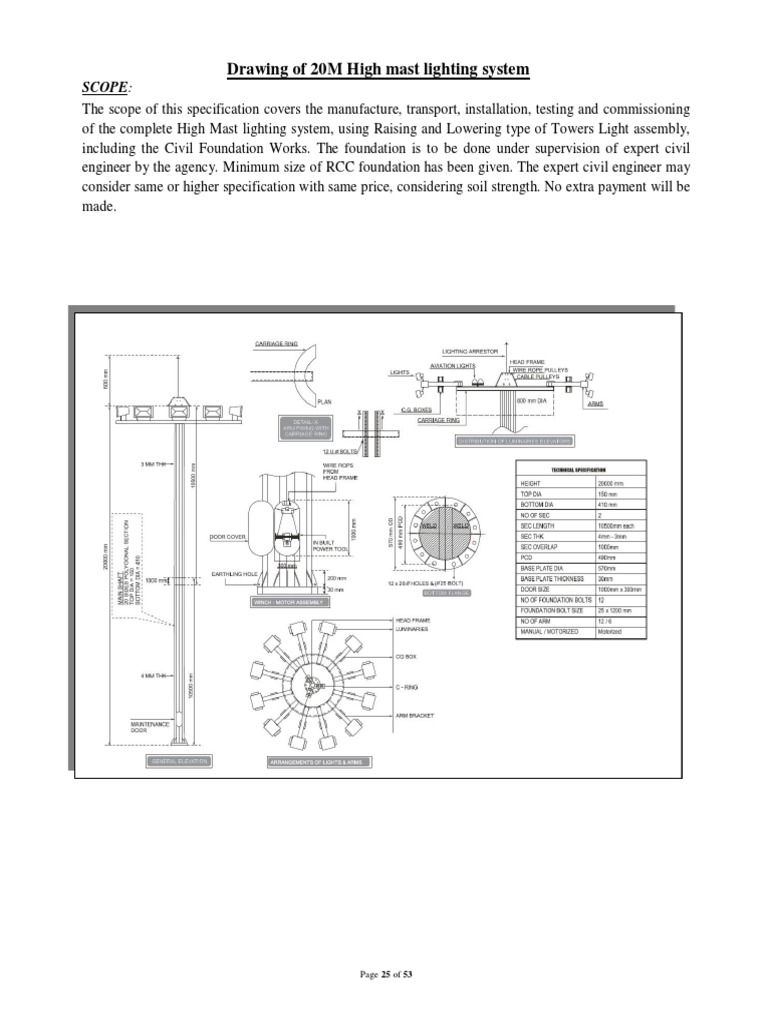 20M High Mast Foundation Drawing | PDF | Concrete | Economic Sectors