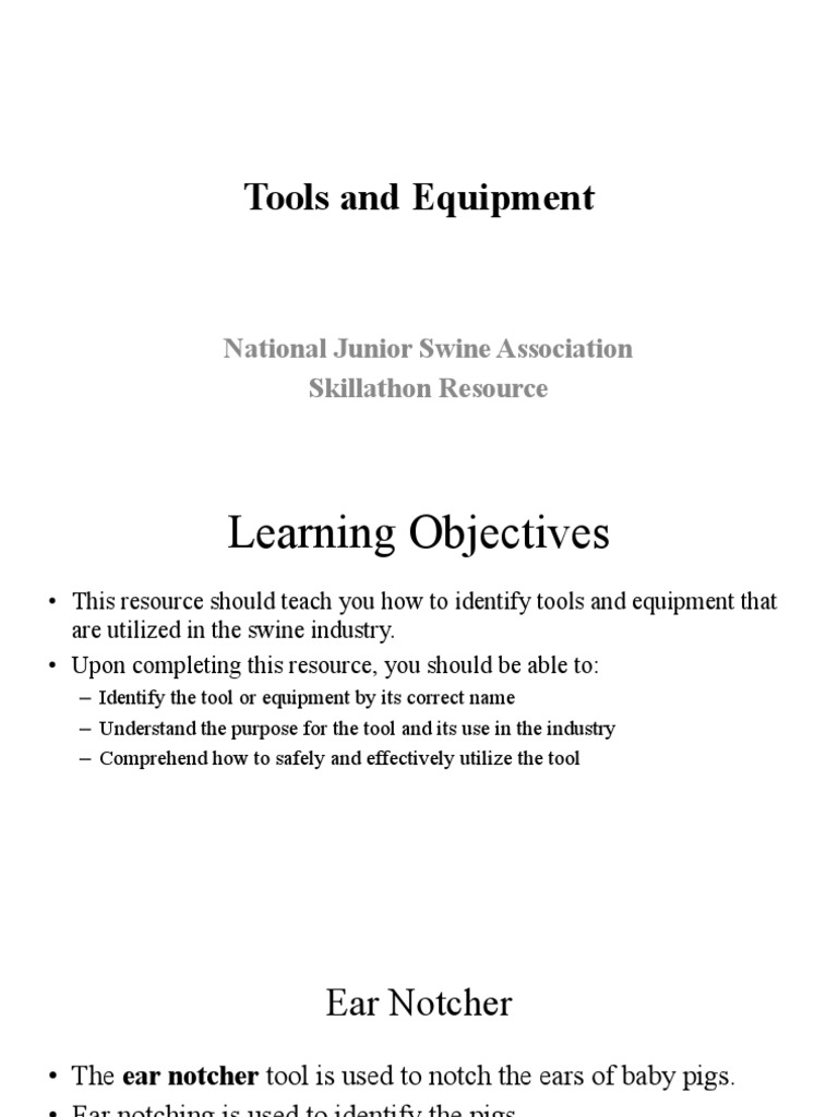 Swine Mod 1 Tools and Equipment Quiz | PDF | Domestic Pig | Dose ...