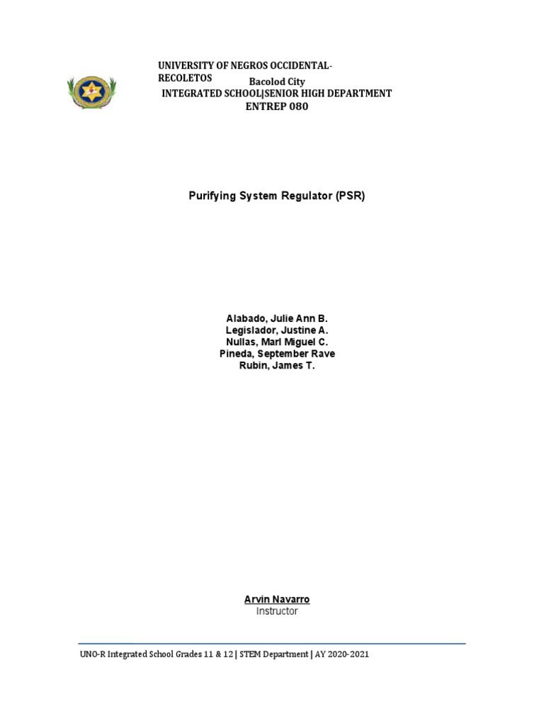 Project Summary: PSR (Purifying System Regulator) | PDF | Nature | Wellness