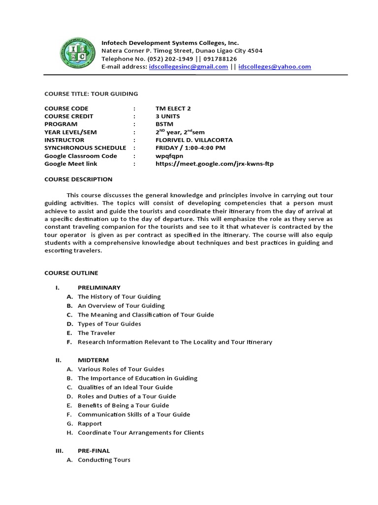 Tourguiding Course Outline 2020 2021 | PDF | Communication | Science