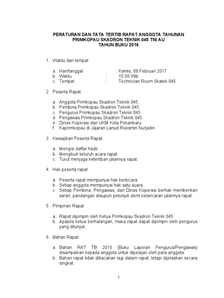Tata Tertib Rapat Anggota Primkopau 045 | PDF