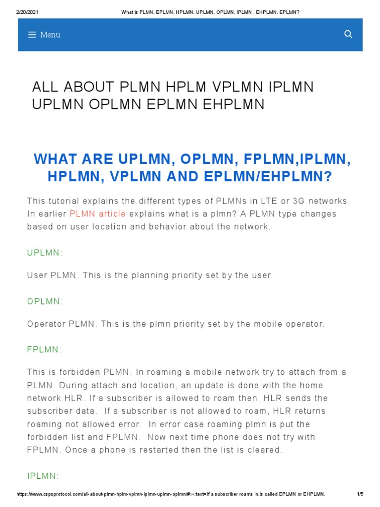 What Is PLMN, EPLMN, HPLMN, UPLMN, OPLMN, IPLMN, EHPLMN, EPLMN | PDF ...