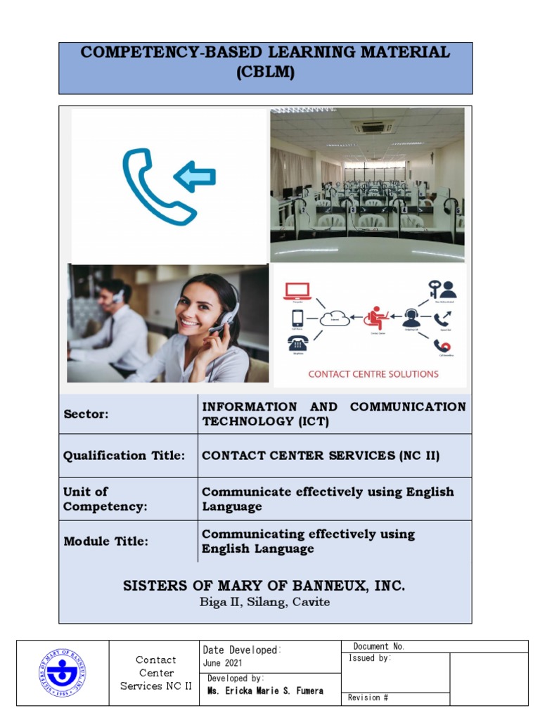 Competency-Based Learning Material (CBLM) : Sisters of Mary of Banneux ...