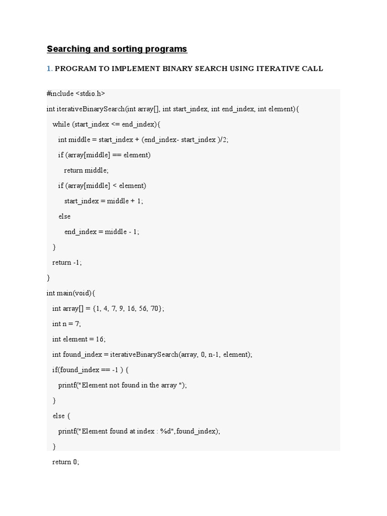 Programs - Searching&sorting of C | PDF | Array Data Structure | Computer Science
