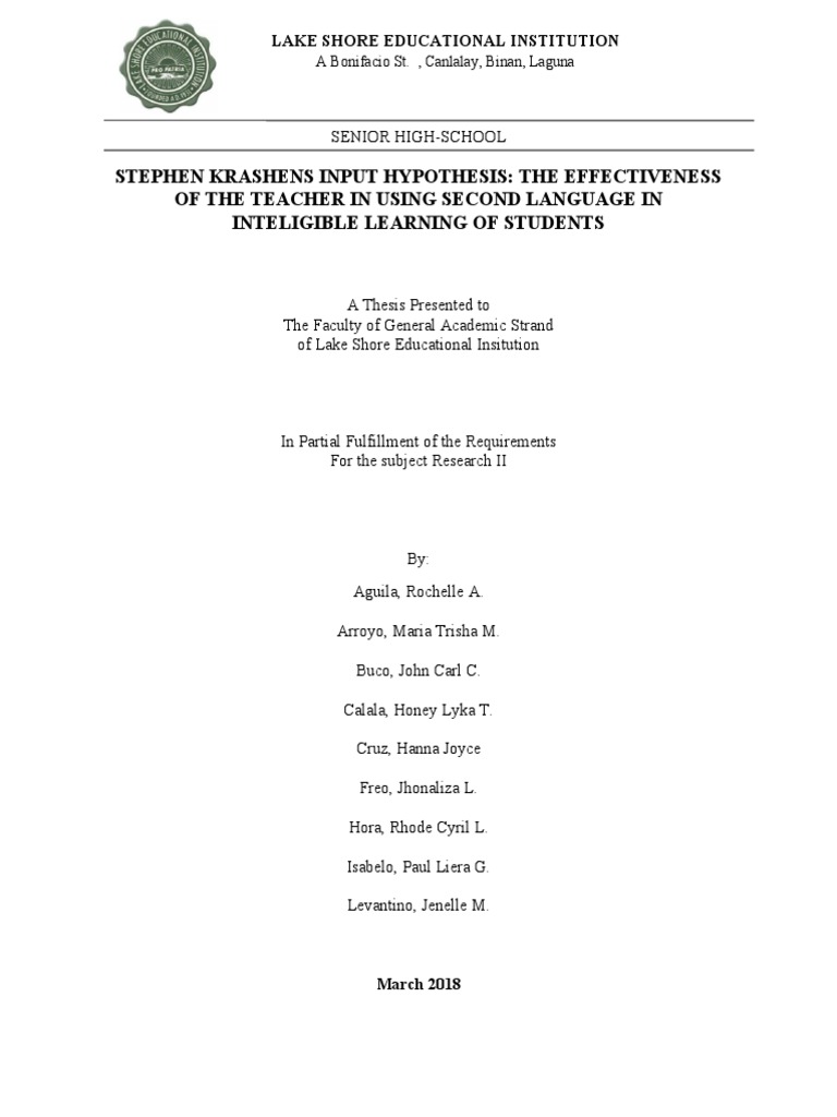 Stephen Krashens Input Hypothesis | PDF | Second Language Acquisition ...