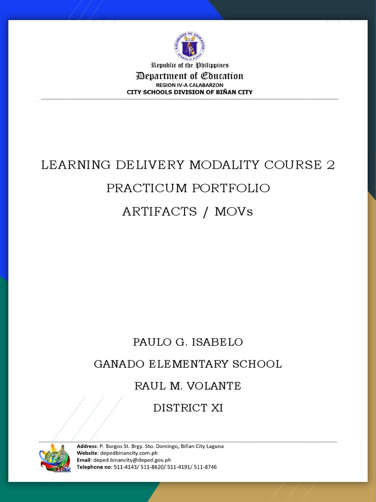 Learning Delivery Modality Course 2 Practicum Portfolio Artifacts / Movs | PDF | Lesson Plan ...