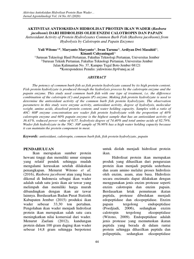 Jacobsoni) Dari Hidrolisis Oleh Enzim Calotropin Dan Papain | PDF ...