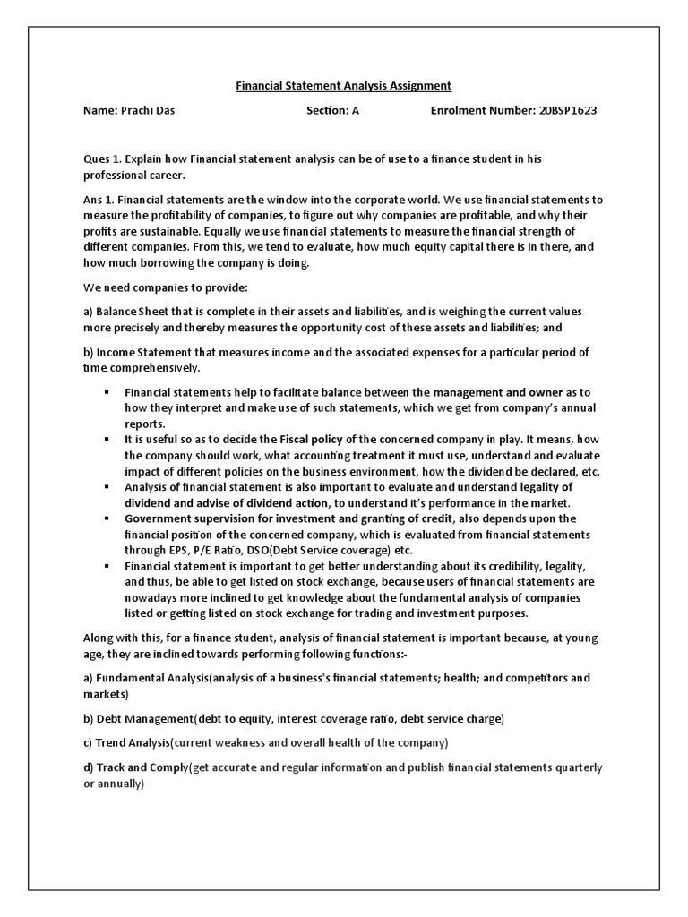 20BSP1623 - PRACHI DAS - Financial Statement Analysis Assignment | PDF | Dividend | Financial ...