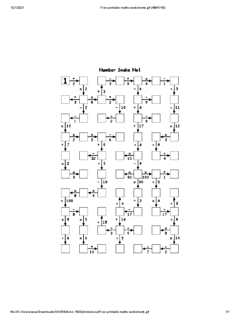 Free Printable Maths Worksheets PDF