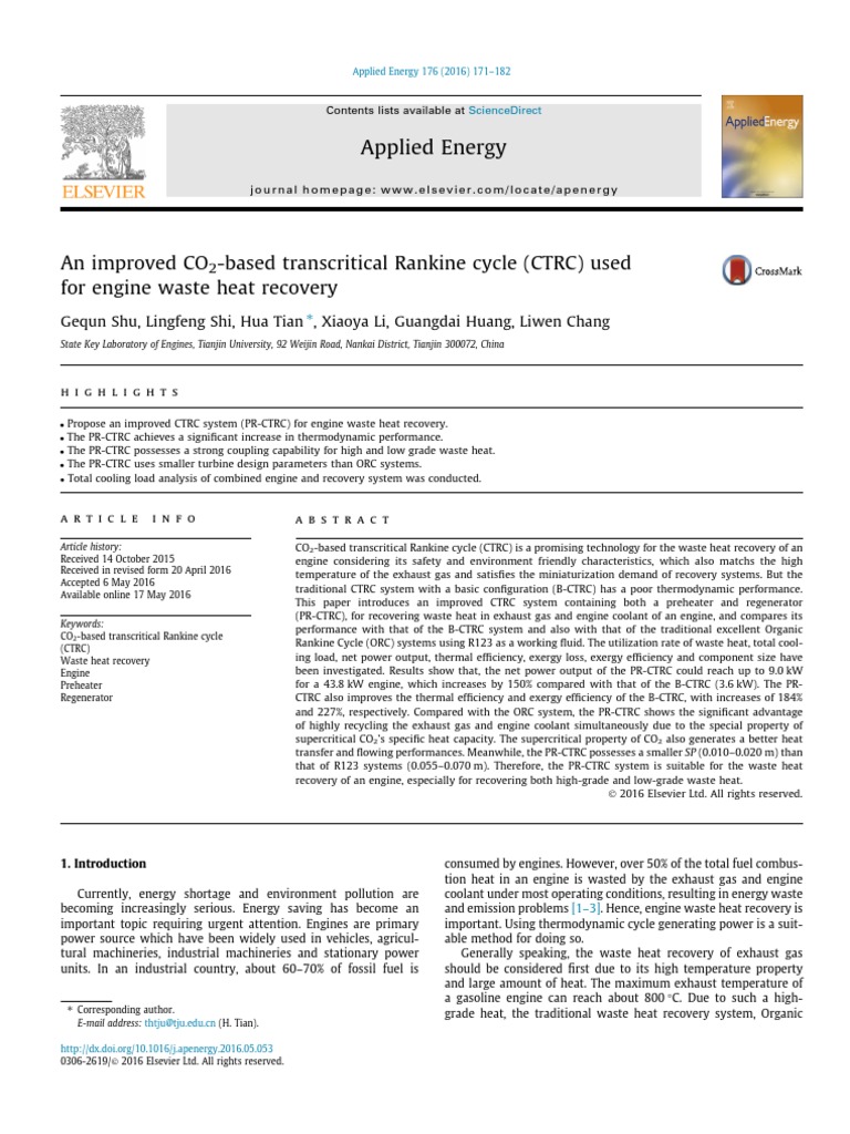 Improved CO2 Transcritical Cycle for Waste Heat Recovery | PDF | Heat ...