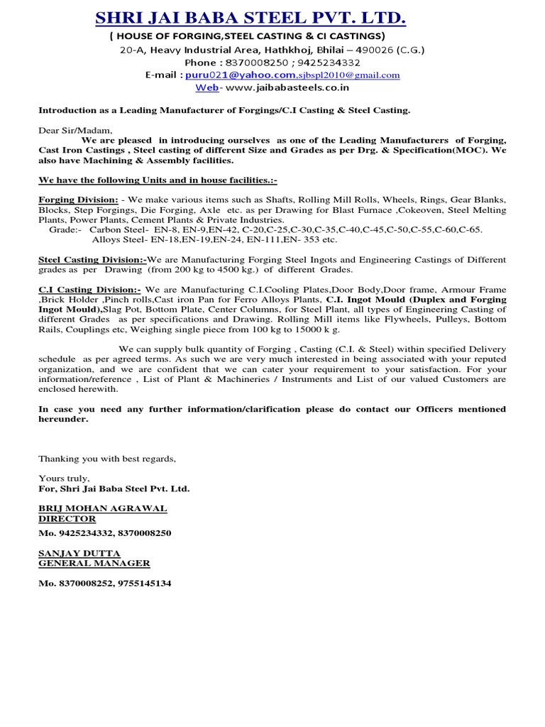 Shri Jai Baba Steel Pvt. Ltd.: A Leading Manufacturer of Forgings ...