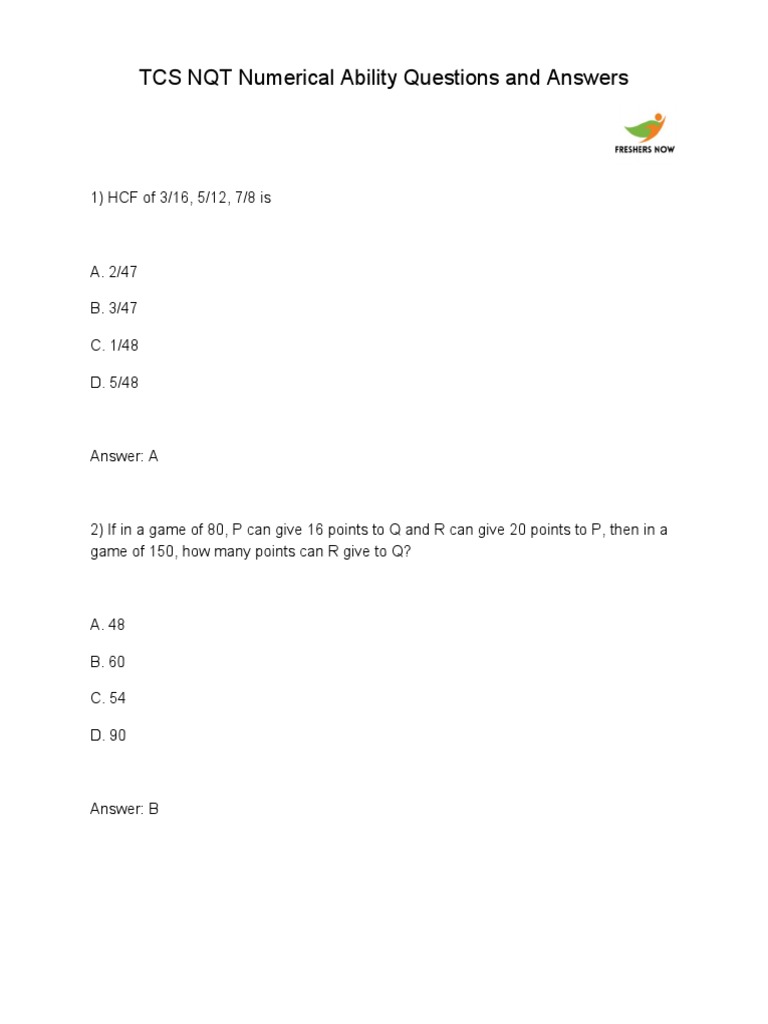 TCS NQT Numerical Ability Questions and Answers | PDF | Business