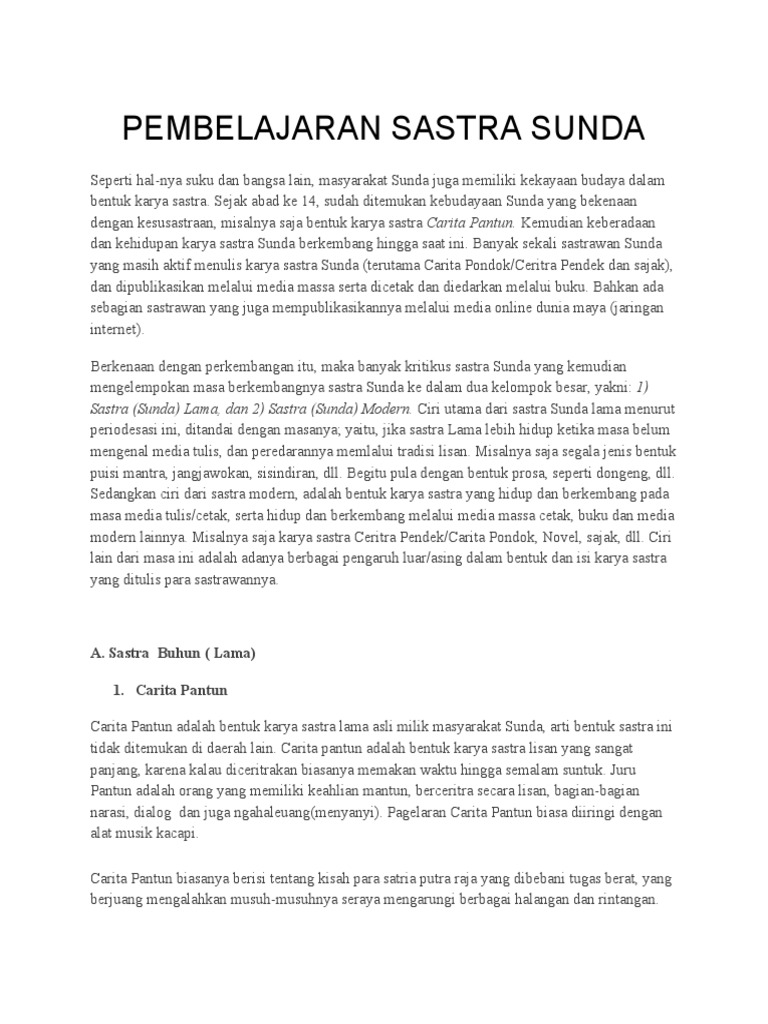 Karya Sastra Sunda: Buhun dan Modern | PDF