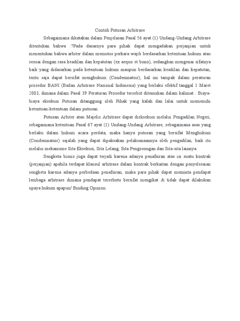 Contoh Putusan Arbitrase | PDF