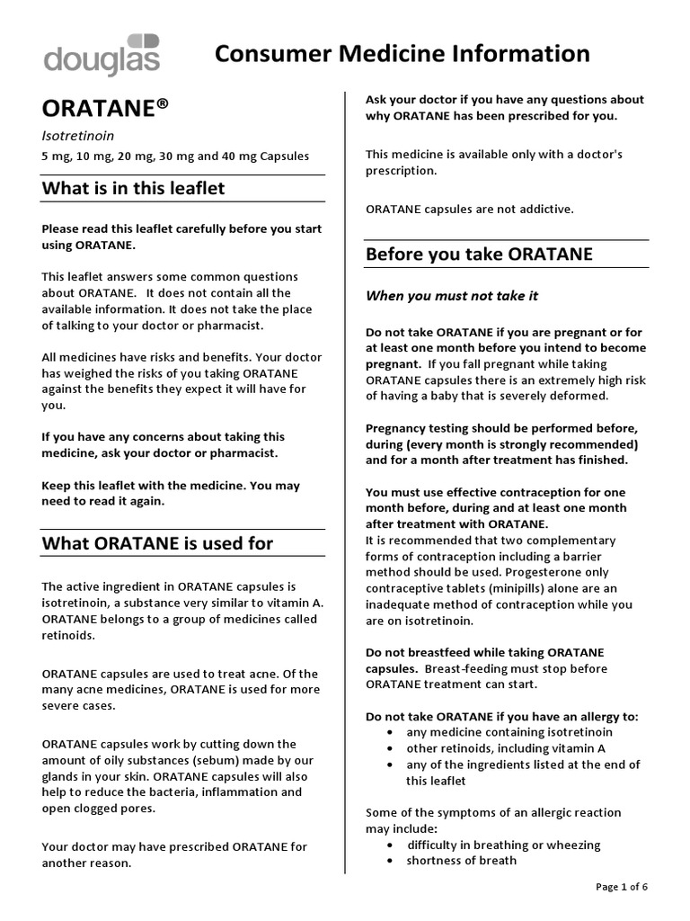 Oratane Information Sheet | PDF | Medical Specialties | Clinical Medicine