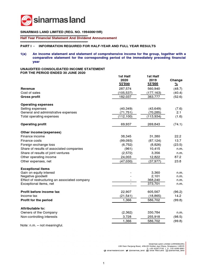 Half Year Financial Statement and Dividend Announcement | PDF | Equity ...