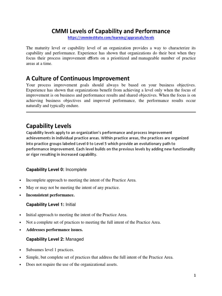 CMMI Levels of Capability and Performance | PDF | Economies | Business