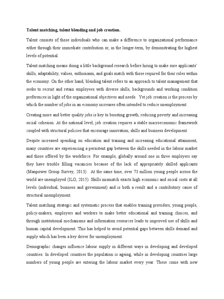 Talent Matching, Talent Blending and Job Creation. | PDF | Unemployment ...