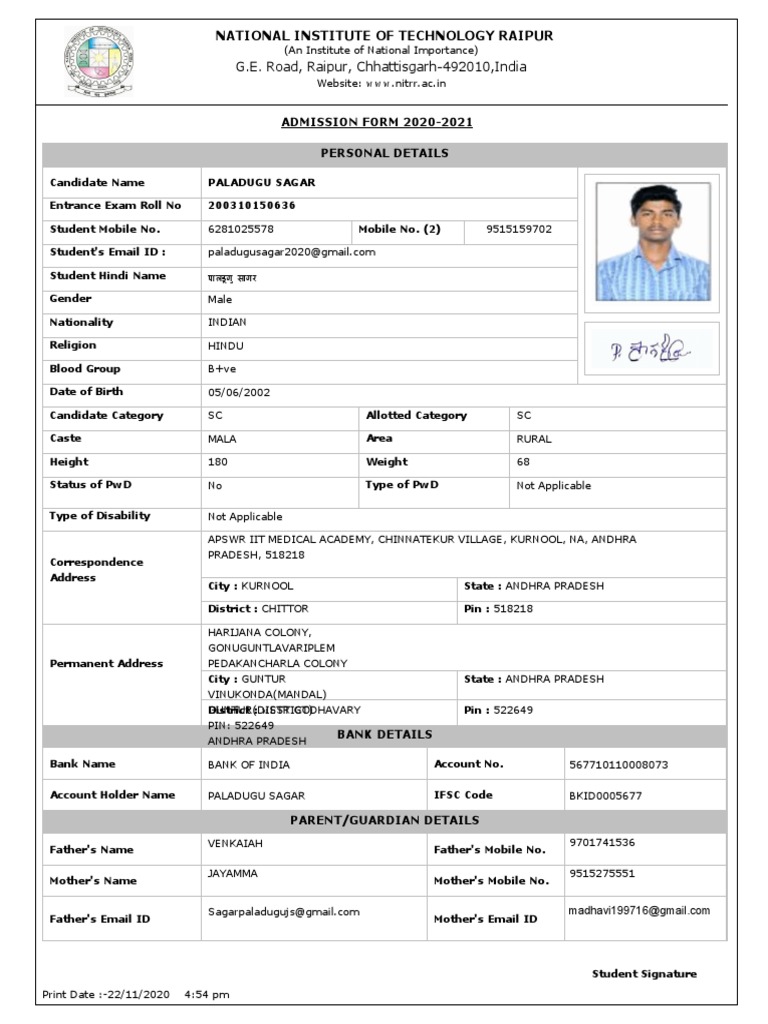 First Year Application Form | PDF