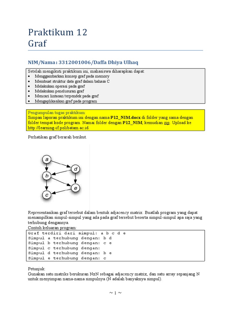 Praktikum 12 Graf: NIM/Nama: 3312001006/daffa Dhiya Ulhaq | PDF