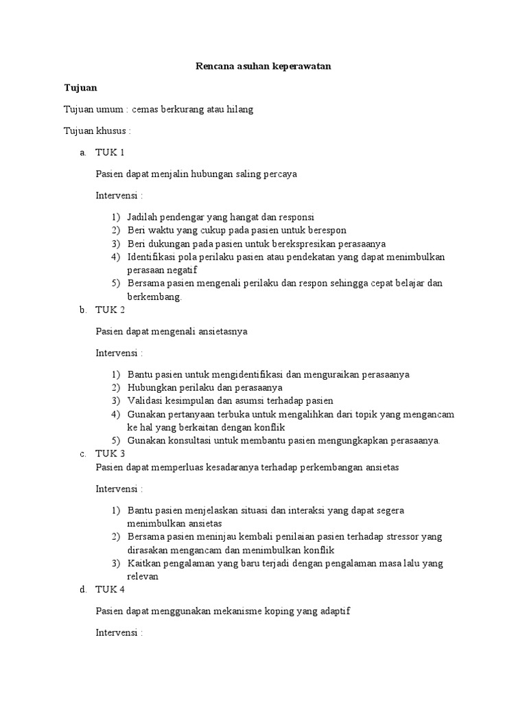 Rencana Asuhan Keperawatan ANSIETAS | PDF | Pengembangan Diri | Kesehatan Holistik