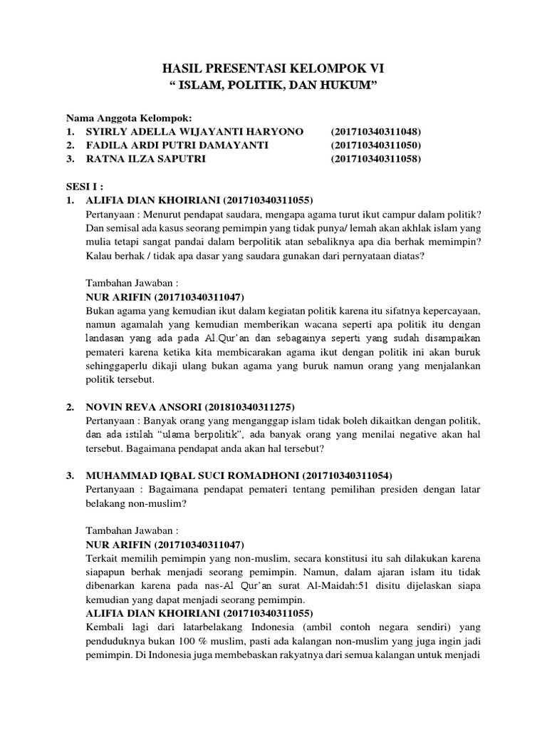 HASIL PRESENTASI KELOMPOK VI (SESI TANYA JAWAB) .-Dikonversi-Dikonversi ...