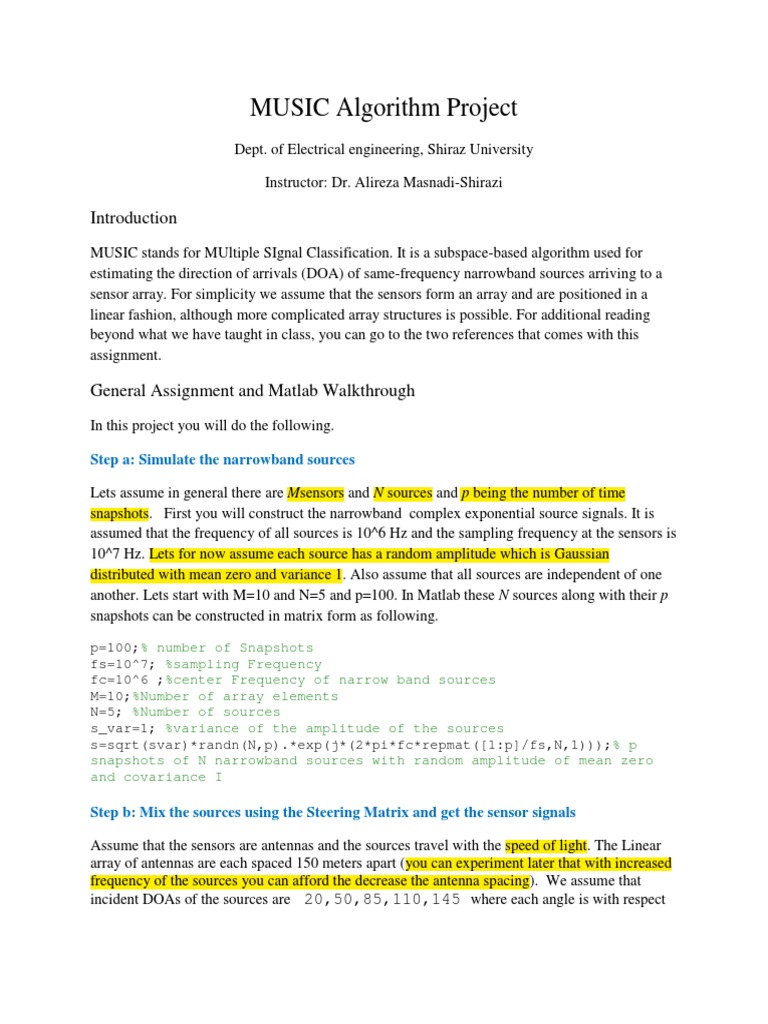 MUSIC Algorithm Project | PDF | Matrix (Mathematics) | Applied Mathematics