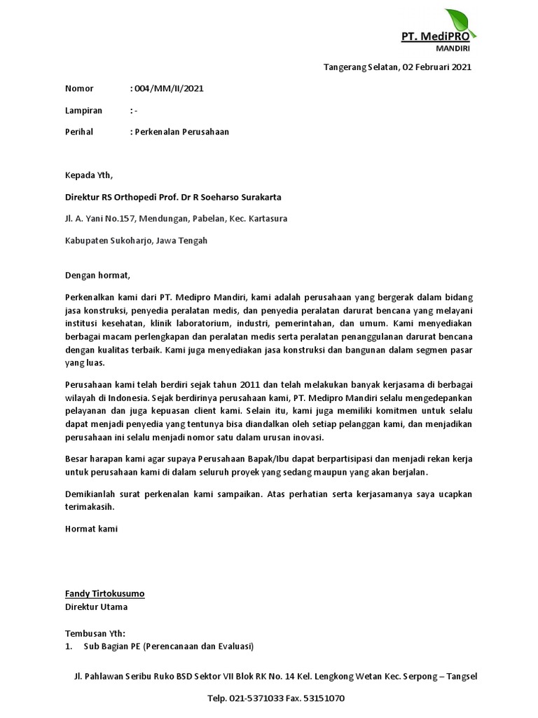 Surat Perkenalan Perusahaan | PDF