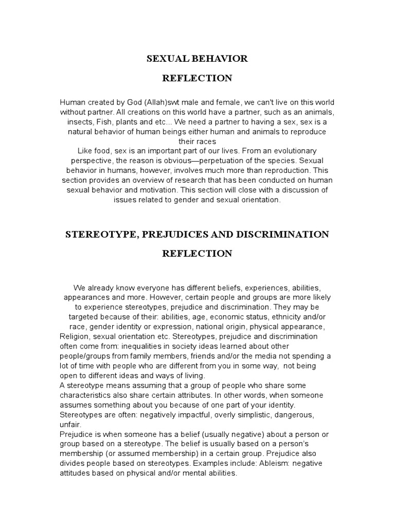 Gender and Society Reflection | PDF | Prejudices | Stereotypes