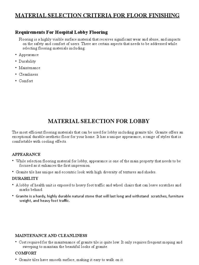 Material Selection Criteria For Floor Finishing: Requirements For ...