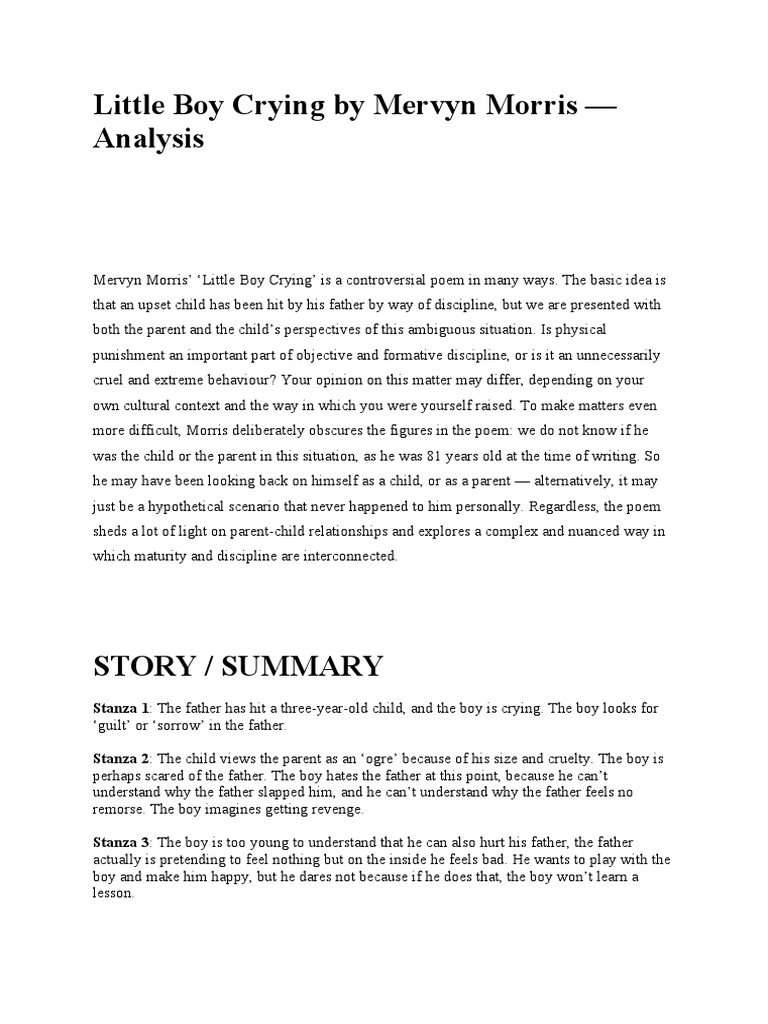 Little Boy Crying by Mervyn Morris | PDF | Poetry | Metre (Poetry)