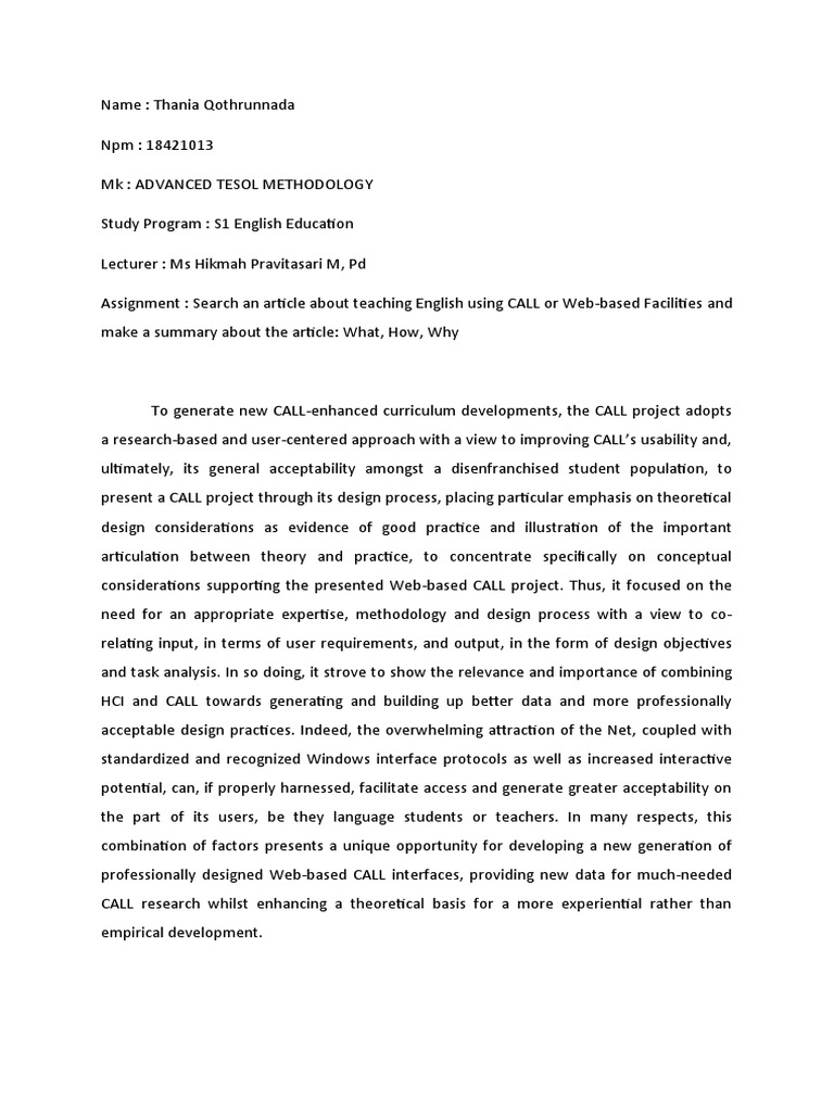 Advanced TESOL Methodology Task | PDF | Business | Art