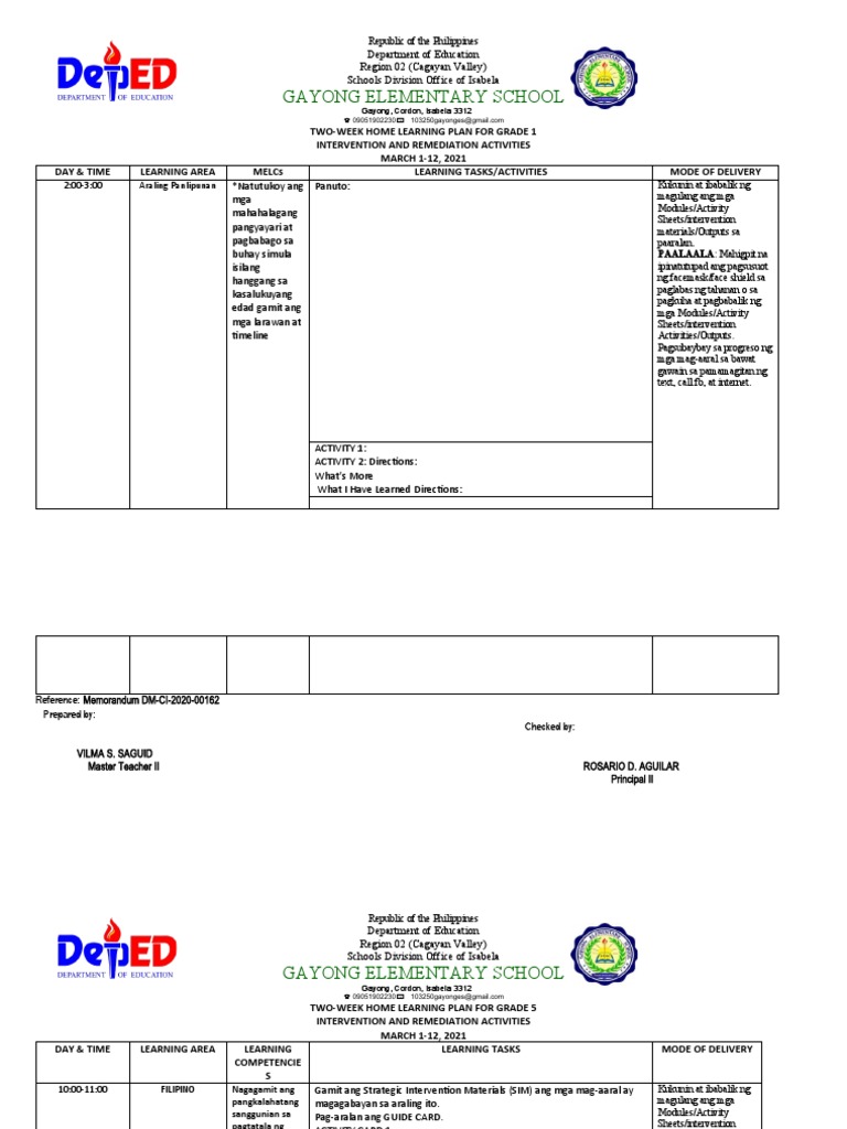 Two Week Home Intervention Plan | PDF
